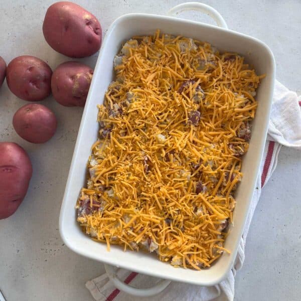 Easy Cheesy Bacon Potato Casserole Recipe - The Happier Homemaker